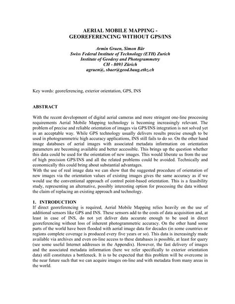 Pdf Aerial Mobile Mapping Georeferencing Without Gpsins