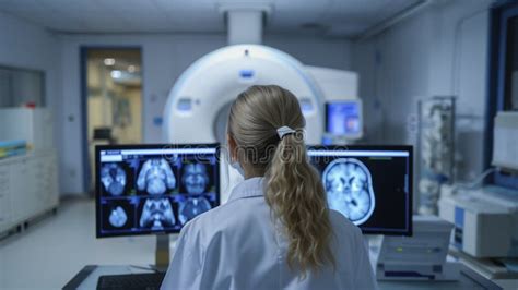 N The Mri Control Center Lady Physician S Expertise Ensures Precise Brain Scan Readings Stock
