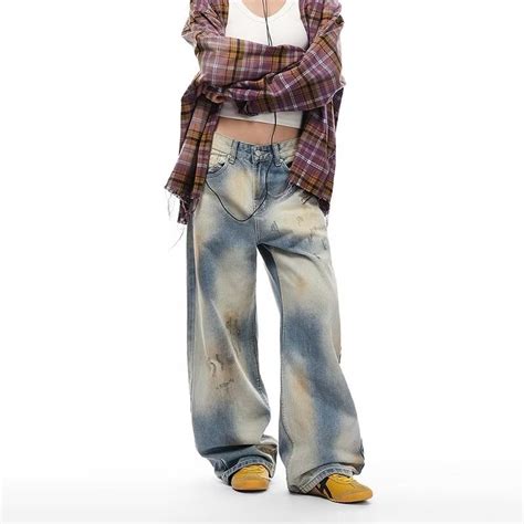 Hanlu กางเกงยีนส์ขาด ย้อมสีไล่เฉด กางเกงขายาวลำลองเข้ารูป Shopee Thailand