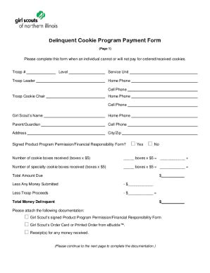Fillable Online Delinquent Cookie Program Payment Form Fax Email Print