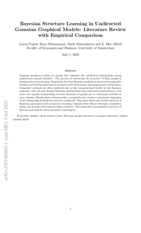Pdf Bayesian Structure Learning In Undirected Gaussian Graphical Models Literature Review
