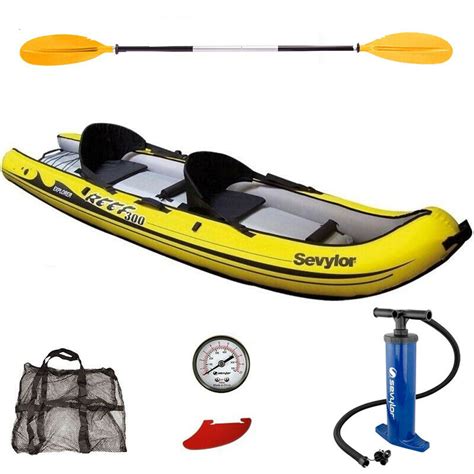 Sevylor Reef 300 Sit On Top 2 Person Inflatable Kayak 1 Oar Kit Pump