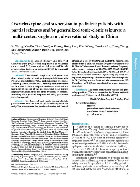 Wang2017 Oxcarbazepine Oral Suspension In Pediatric Patients With Pdf