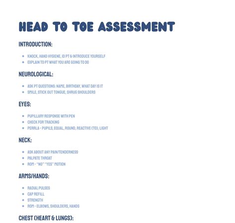 Head To Toe Assessment Cheat Sheet Etsy