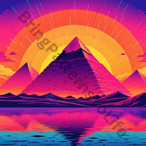 Pyramids In The Desert Retro Neon Pyramids 20oz Skinny Tumbler Wrap Egyptian Pyramids PNG