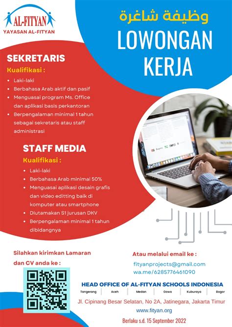 Lowongan Kerja Sekretaris Dan Staff Media Yayasan Al Fityan