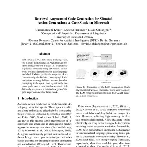 Retrieval Augmented Code Generation For Situated Action Generation A Case Study On Minecraft