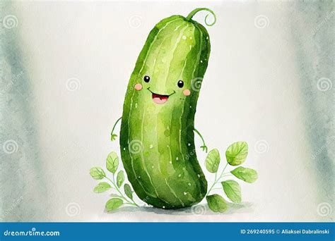 Funny Water Colored Cucumber Cheerful With A Face Stock Illustration Illustration Of Colorful