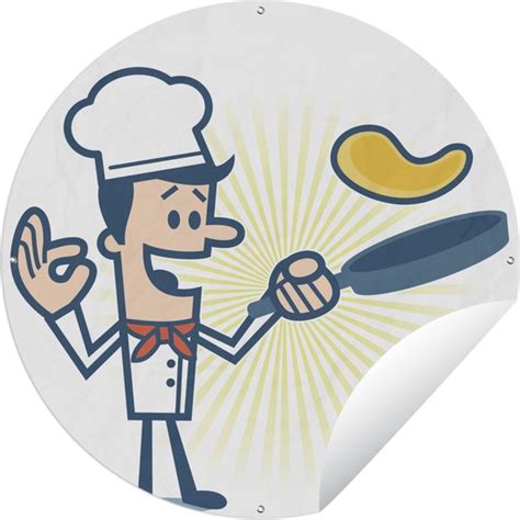 Tuincirkel Illustratie Van Een Chef Kok Met Een Braadpan 90x90 Cm