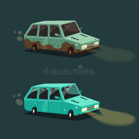 Sistema Sucio Y Limpio Del Coche Vector Completamente Moderno
