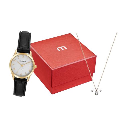 Kit Relógio Mondaine Feminino Couro Preto 32794lpmkdh1k1