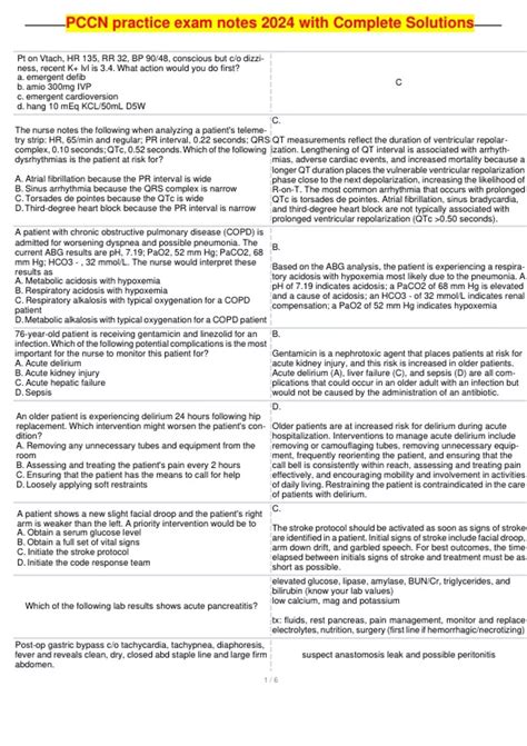 PCCN Practice Exam Notes 2024 With Complete Solutions PCCN Stuvia US