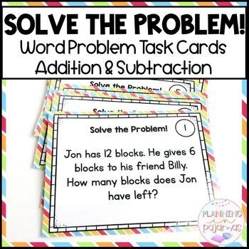 Word Problem Solving Task Cards Addition And Subtraction Math Center Word Problems Math