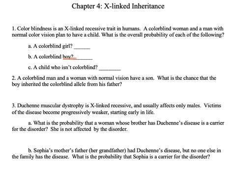 solved chapter 4 x linked inheritance color blindness is an x linked