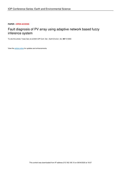 Pdf Fault Diagnosis Of Pv Array Using Adaptive Network Based Fuzzy Inference System