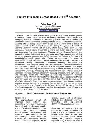 Factors Influencing Broad Based Cpfr Adoption Vics
