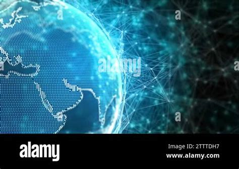 Animated Lines And Nodes Plexus Structure Being Pushed By Slowly Growing Blue Earth Globe