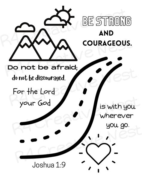 Joshua 19 Bible Verse Coloring Page Be Strong And Etsy