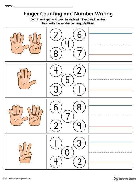 Counting The Fingers And Writing The Number Worksheet Color