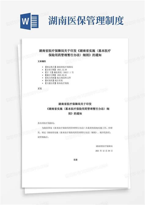 湖南省医疗保障局关于印发《湖南省实施〈基本医疗保险用药管理暂行办法〉细则》的通知word模板下载编号lrjyjzda熊猫办公