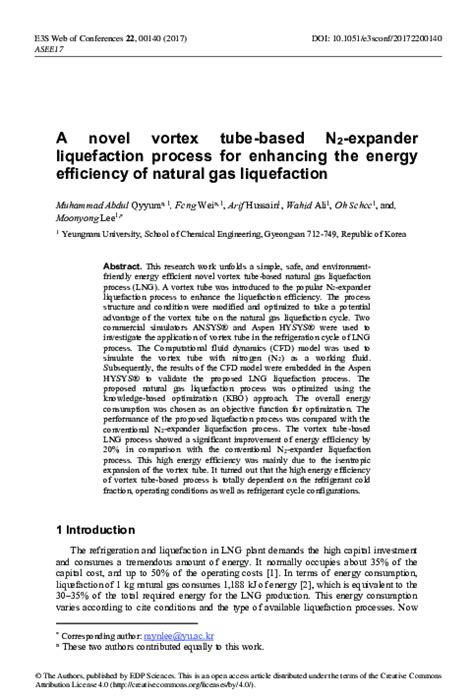 Pdf A Novel Vortex Tube Based N2 Expander Liquefaction Process For Enhancing The Energy