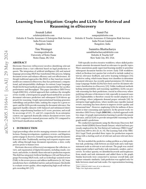 Pdf Learning From Litigation Graphs And Llms For Retrieval And Reasoning In Ediscovery