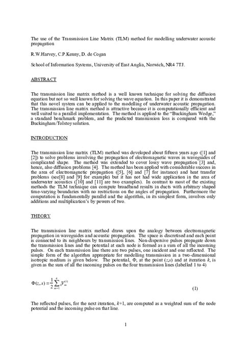 Pdf The Use Of The Transmission Line Matrix Tlm Method For Modelling Underwater Acoustic