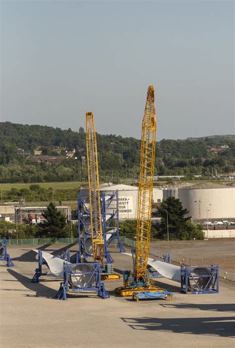 Assembly Area Of Wind Turbine Blades Before Loading Onto A Vessel