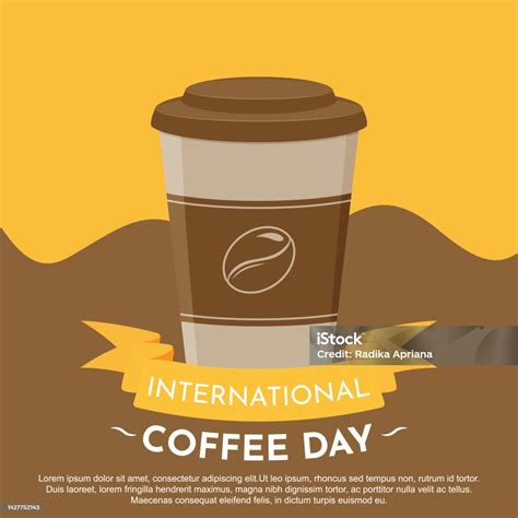 로고 아이콘 배너 템플릿에 좋은 리본이있는 평면 스타일의 커피 종이 컵 10월 1일 국제 커피의 날 벡터 일러스트 레이 션 0명에 대한 스톡 벡터 아트 및 기타 이미지