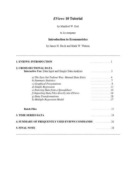 Eviews 10 Tutorial Introduction To Econometrics Pdf Ordinary Least