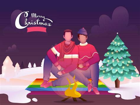 Dibujos Animados Gay Pareja Sentado En Frente De Hoguera Con Decorativo