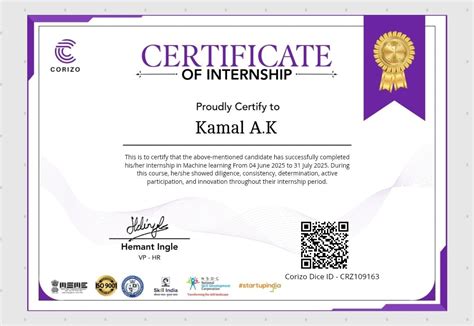 Machinelearning Ai Internshipexperience Corizo Learningandgrowing