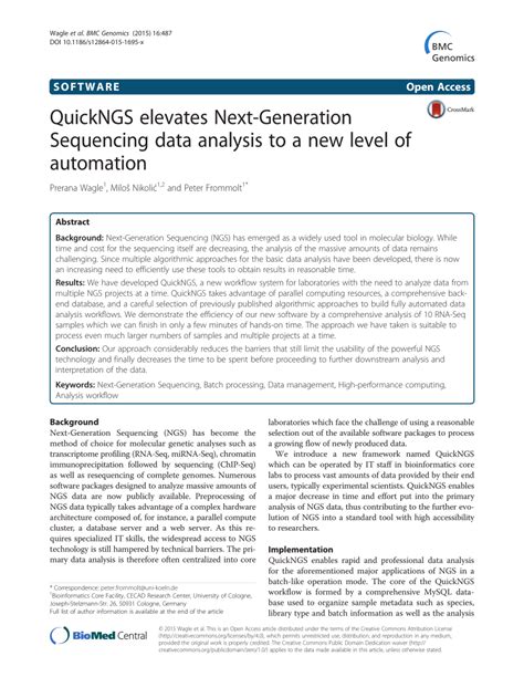 Pdf Quickngs Elevates Next Generation Sequencing Data Analysis To A New Level Of Automation