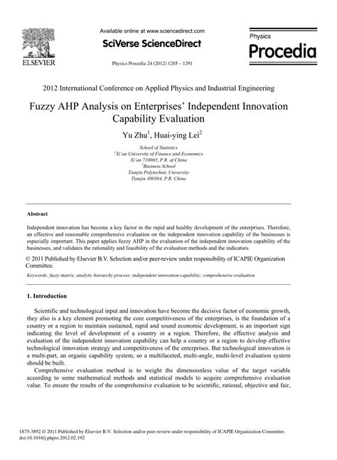 pdf fuzzy ahp analysis on enterprises independent innovation