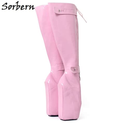 Sorbern Sexy Pink Shiny No Heel Platform Bootie Women Extreme Hi Heel