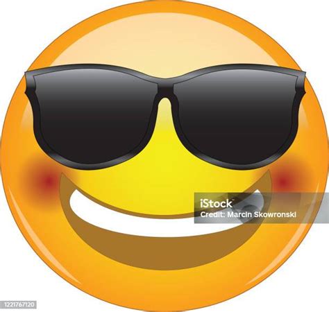 멋진 플러시 얼굴 미소 이모티콘 선글라스를 착용하고 상니와 얼굴을 붉히는 뺨을 보여주는 넓은 미소와 함께 시원한 행복한 얼굴 이모티콘 행복 흥분 애정 기쁨 수줍음을 표현