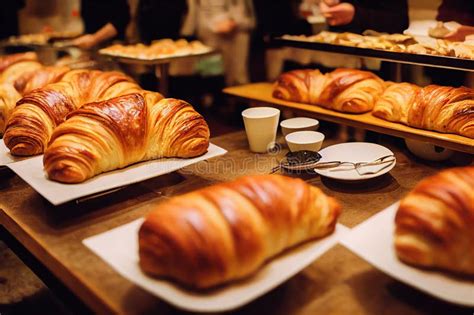 Bakery Counter With Array Of Breads And Pastries To Choose From Stock