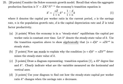 Solved 5 20 Points Consider The Solow Economic Growth Chegg