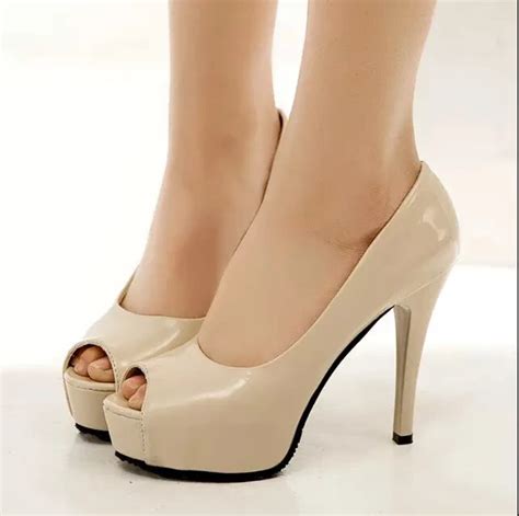 Nude Color Genuine Leather Women S Pump Shoes Fashion Platform Open Toe Shoe High Heeled Shoes