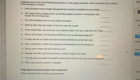 Underline Any Errors In The Following Sentences In Chegg Com