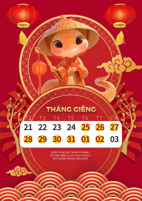 Poster Lịch Nghỉ Tết Cổ Truyền Năm Con Rắn File Psd Mẫu Số 601