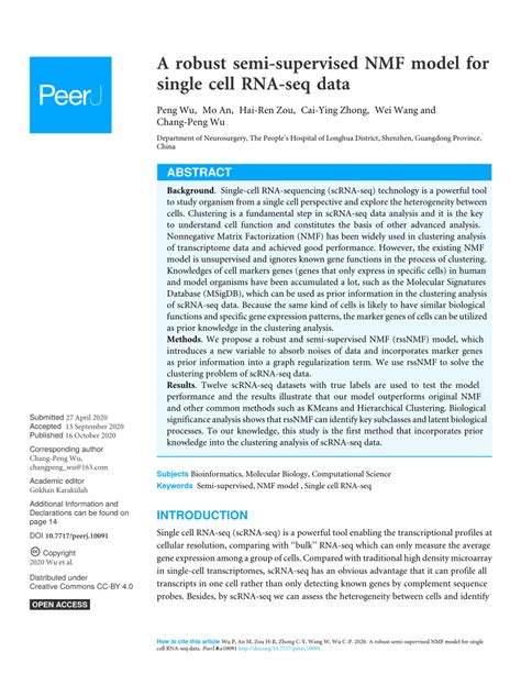 Pdf A Robust Semi Supervised Nmf Model For Single Cell Rna Seq Data