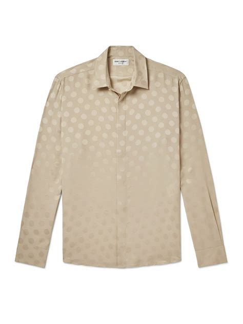 SAINT LAURENT Polka Dot Silk Satin Jacquard Shirt Neutrals Saint