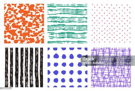 그런 지 원활한 패턴 컬렉션입니다 추상적인 질감의 배경 손으로 그린 요소 브러시 스트로크 점 반점 스크래치 줄무늬 잉크 튀김 스케치 효과 벡터 그림 세트입니다 가리키기에