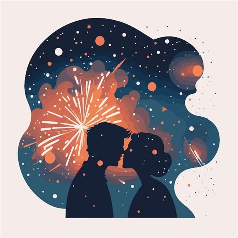 Premium Vector A Graphic Of A Couple Kissing In Front Of Fireworks