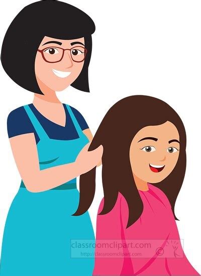 Hairdresser Cutting Young Girls Long Hair Clipart Classroom Clipart