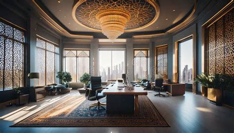Ai Generated Luxurious Office With Arabian Arabesque Interior Design