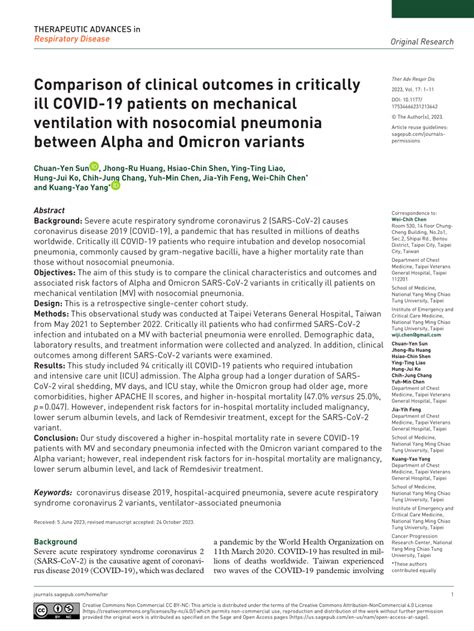 PDF Comparison Of Clinical Outcomes In Critically Ill COVID 19