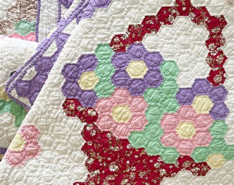 Vintage Epp Flower Basket Quilt Lovely Vintage Flower Garden Quilt Etsy