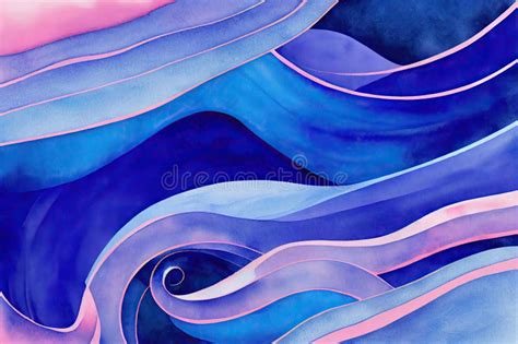 Abstract Pink Blue Wavy With Blurred Light Curved Lines Background